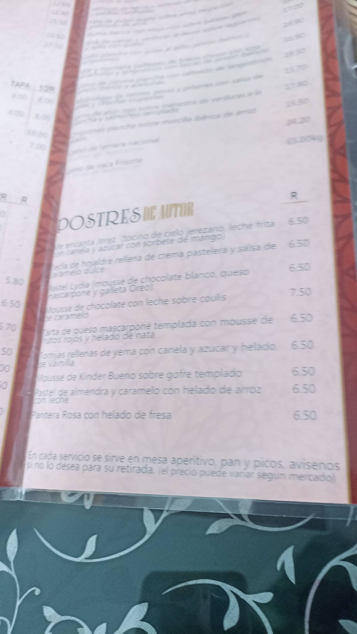 Carta de Restaurante Hermanos Grimaldi, Jerez de la Frontera, Av. Voltaire