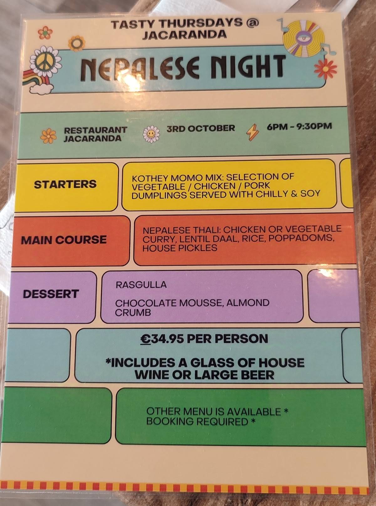 Menu at Restaurante Jacaranda, Praia da Luz