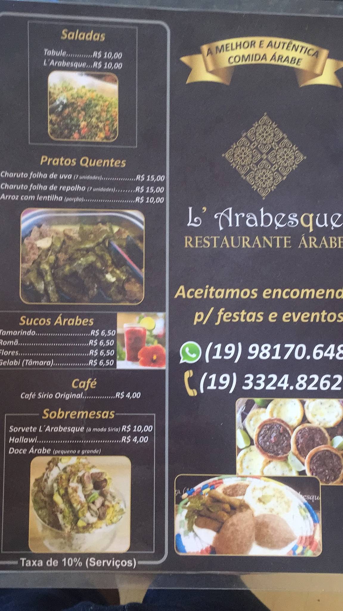 Menu em Restaurante L'Arabesque - Comida Árabe, Campinas