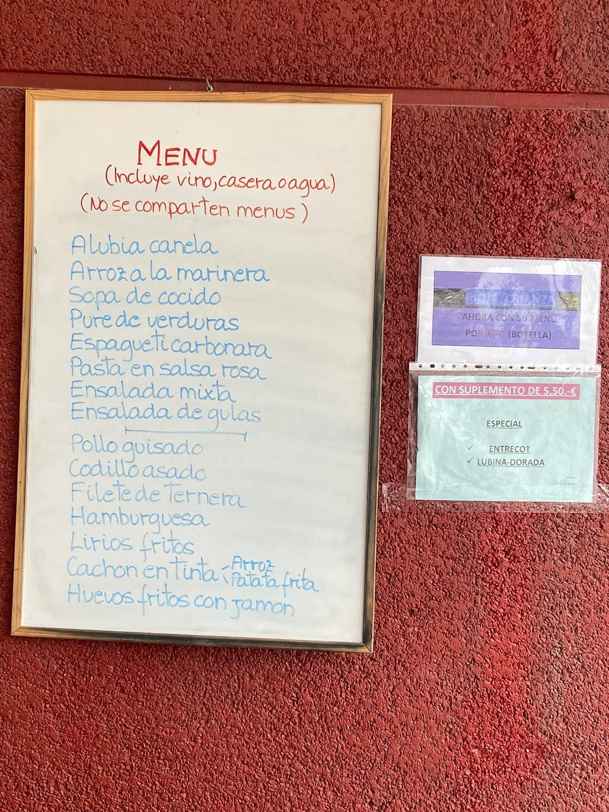 Carta de Restaurante La Bolera, Igollo de Camargo