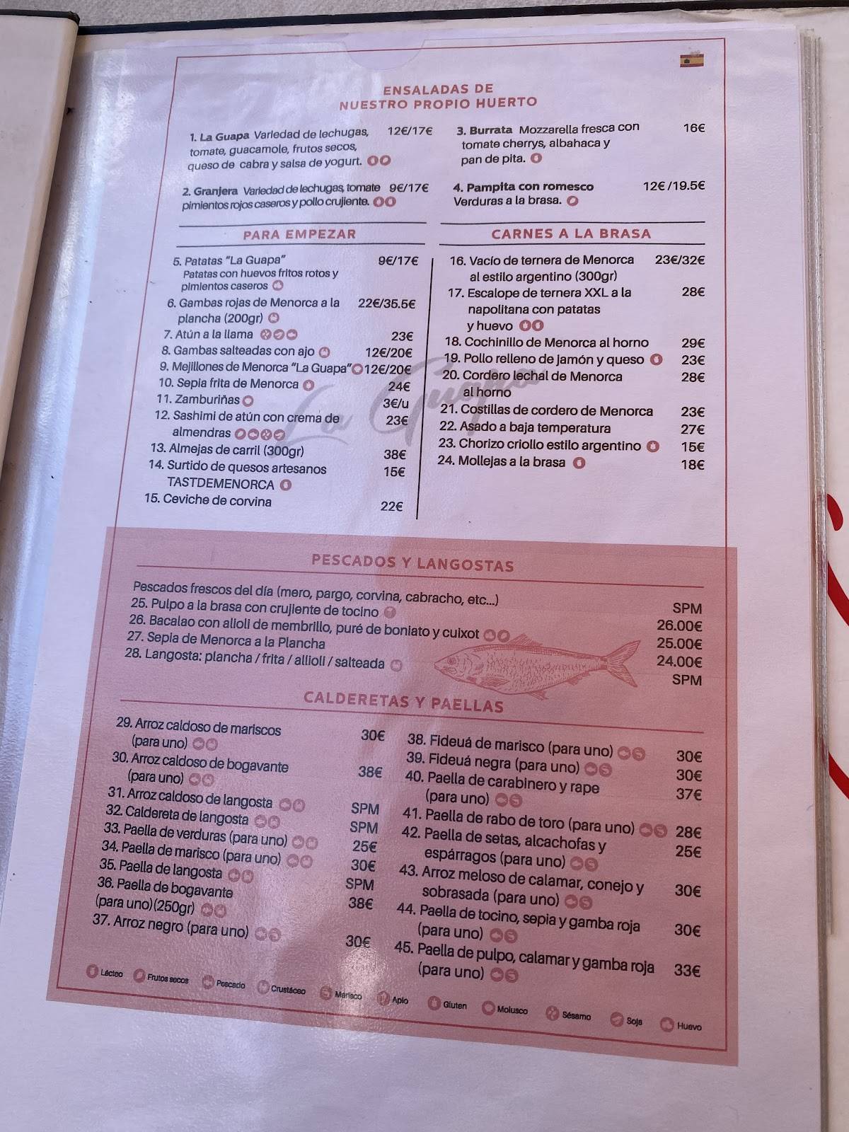 Menu at Restaurante La Guapa Fornells (cerrado por vacaciones), Fornells