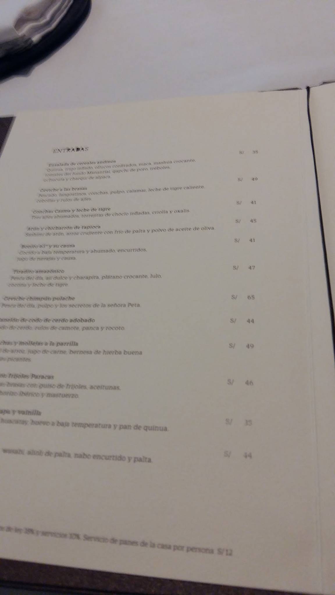 Carta de Restaurante Maras, Lima, C. Amador Merino Reyna 589