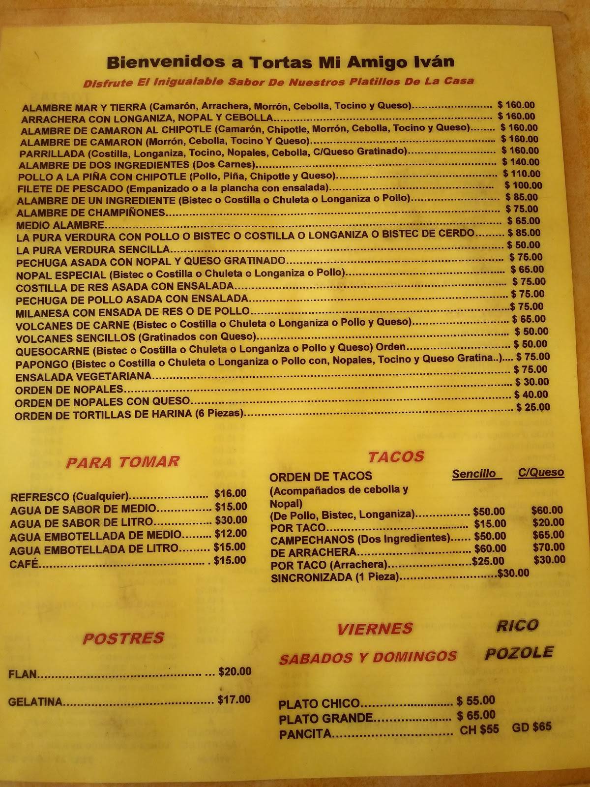 Menu at Restaurante Mi Amigo Ivan, Mexico