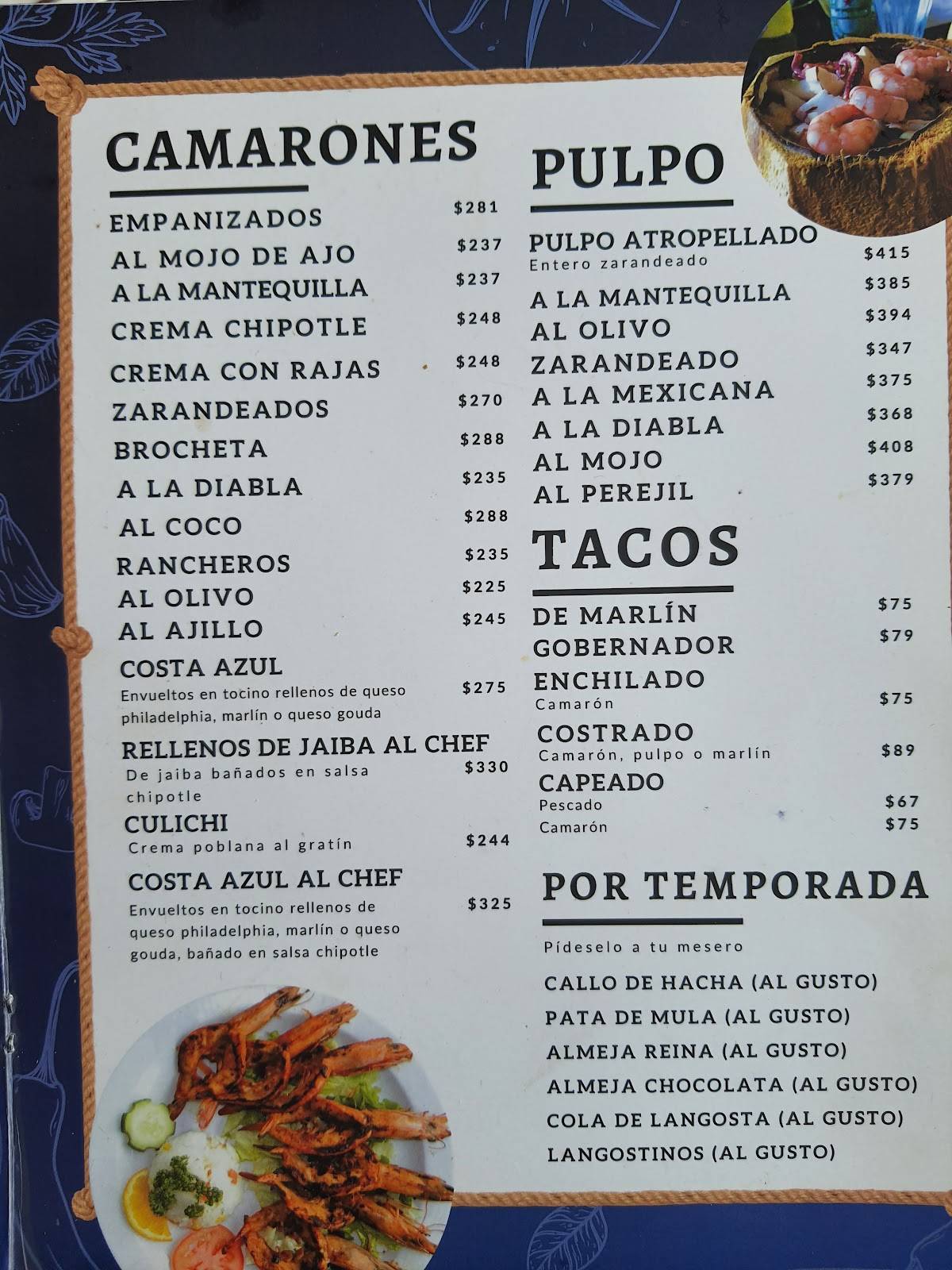 Menu at Restaurante Muelle 57, Reynosa