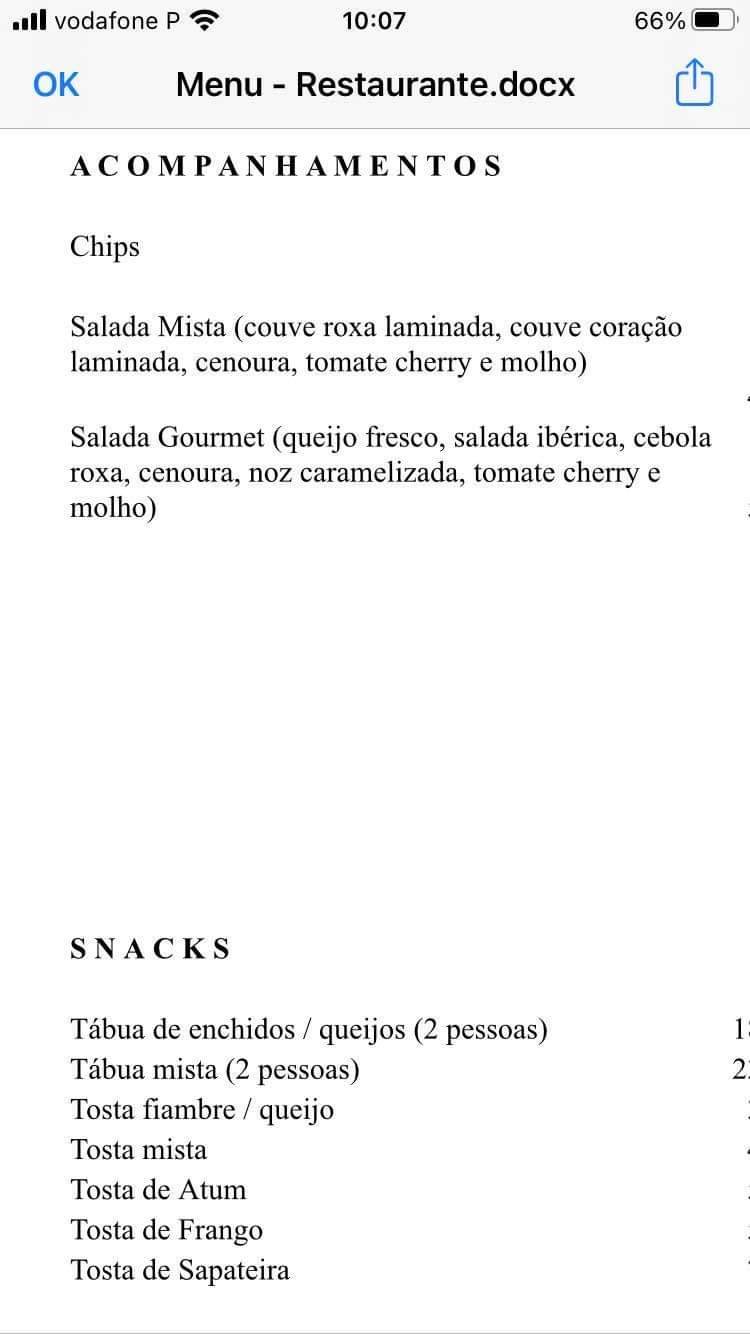 Menu at Restaurante Ó Rio, Barreiro