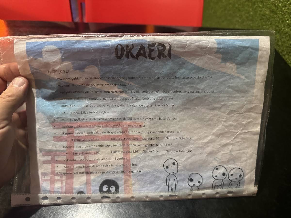 Carta del restaurante Okaeri, Reus