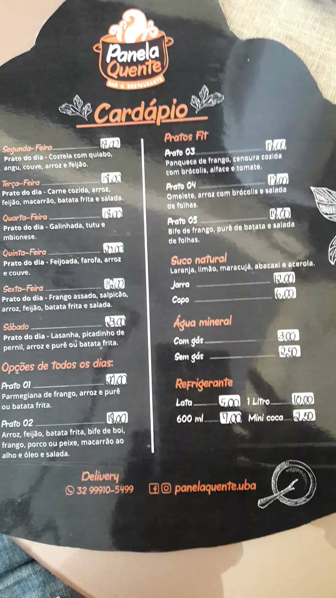 Menu em Restaurante Panela Quente, Ubá