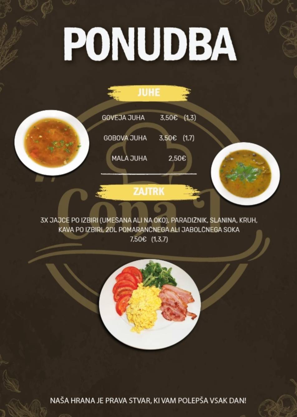 Menu at Restavracija CONA restaurant, Trzin