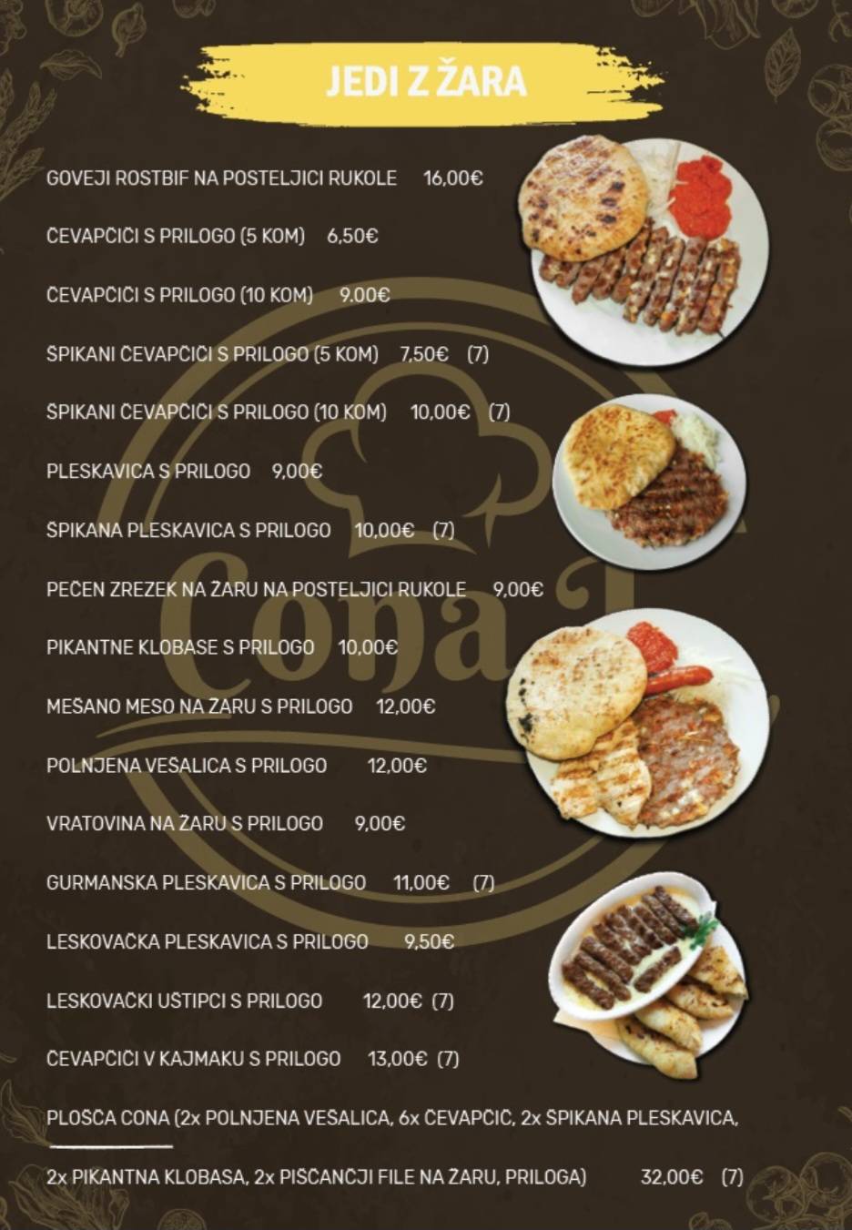 Menu at Restavracija CONA restaurant, Trzin