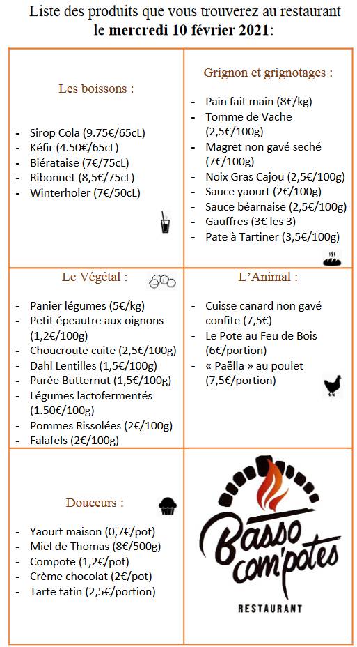 Menu au Basso com'pôtes restaurant, Toulouse