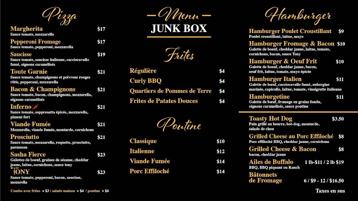 Menu at Resto Chez Tony pizzeria, Montréal