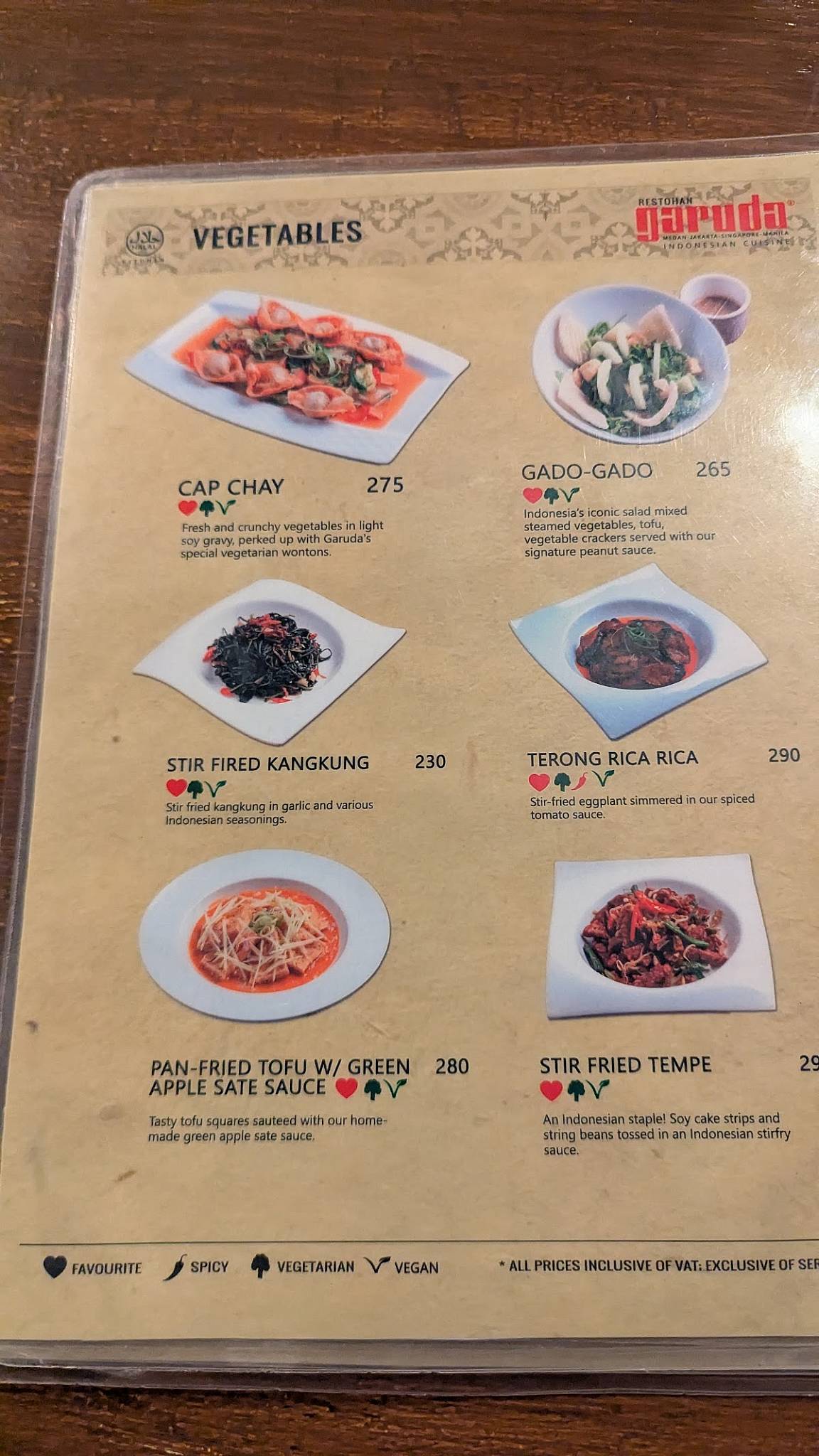Menu at Restoran Garuda restaurant, Makati, Ground Floor