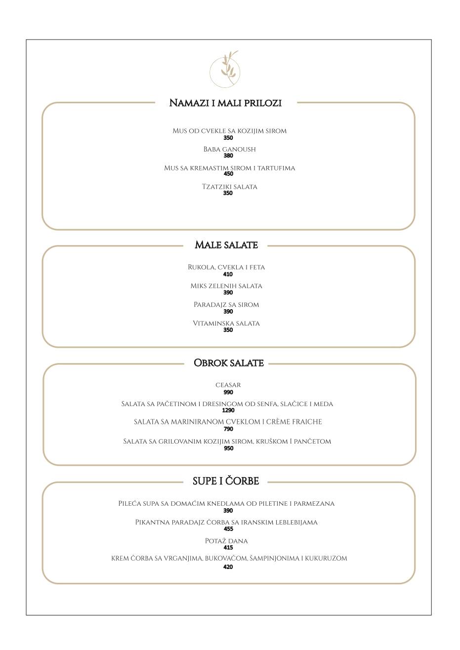 Menu at Restoran La Scala restaurant, Belgrade