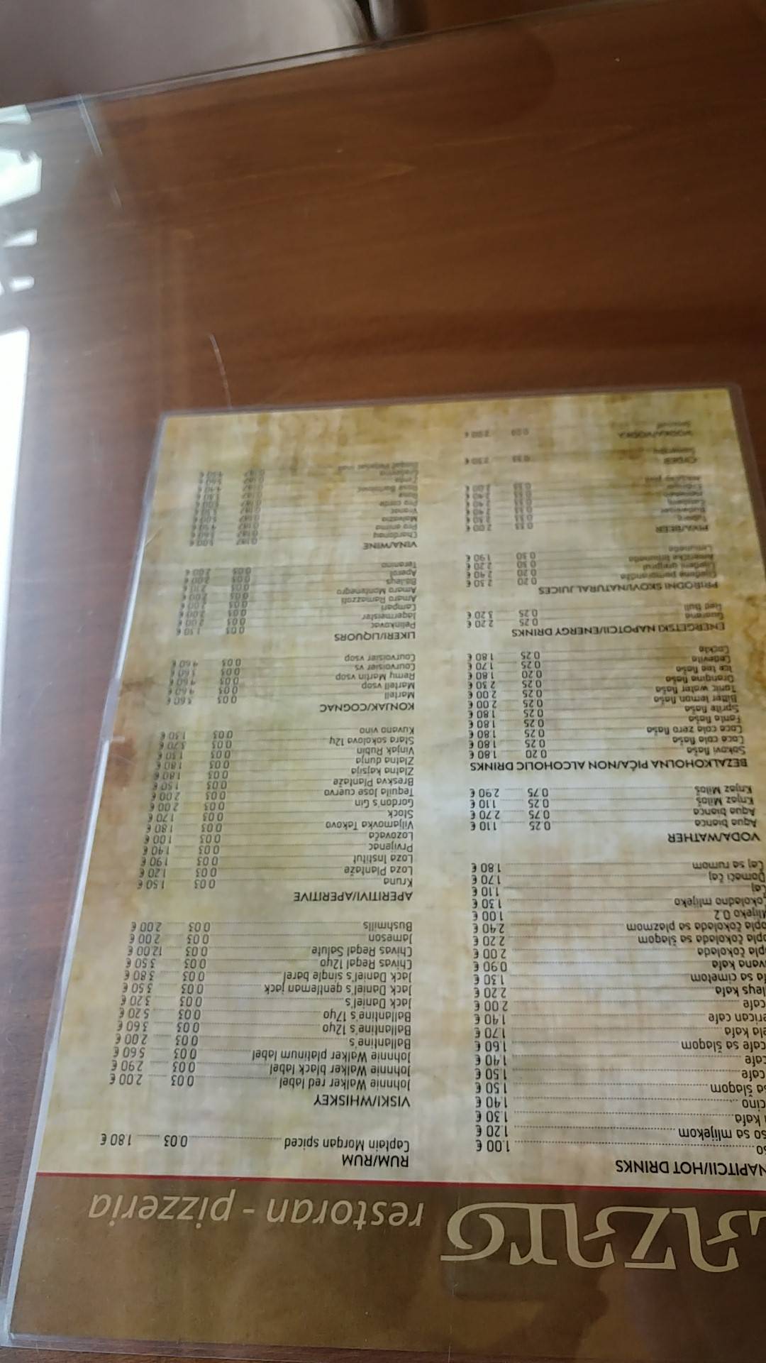 Menu at Restoran Lazaro restaurant, Podgorica