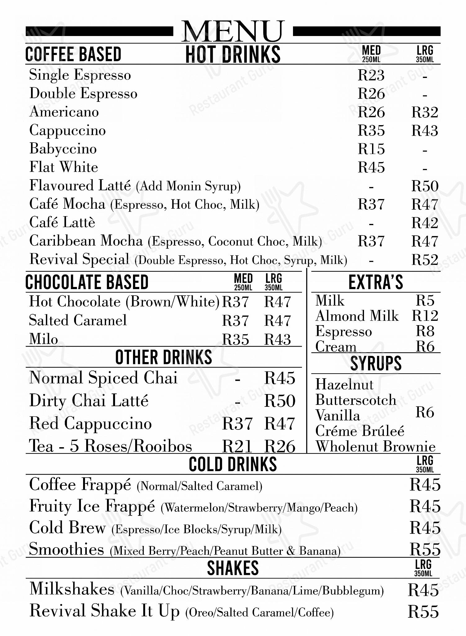 Menu at Revival Café Co - Coffee Shop, Lydenburg
