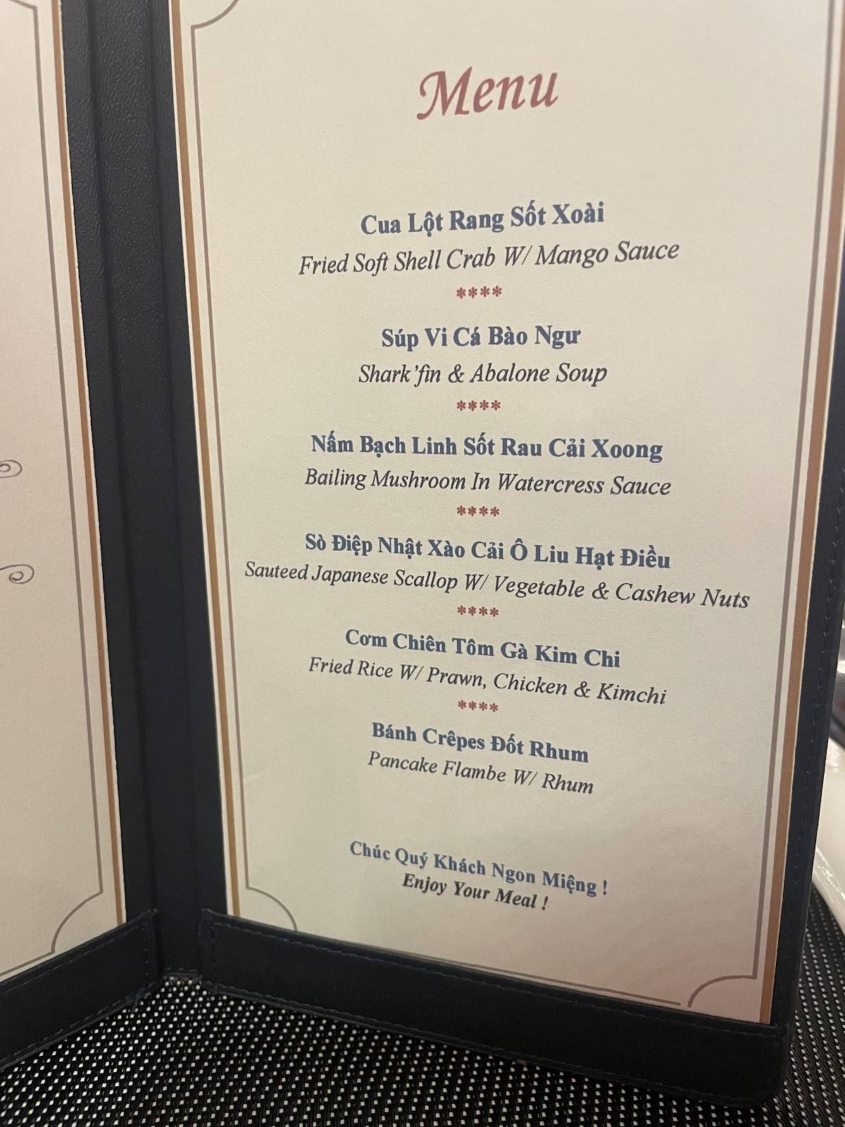 Menu at Rex Hotel Garden Bar, Ho Chi Minh City