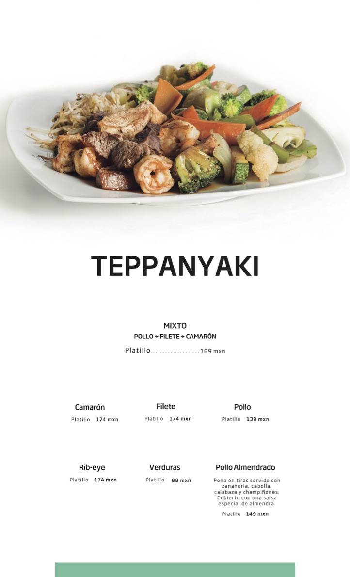Menu at Nikkori restaurant, Reynosa