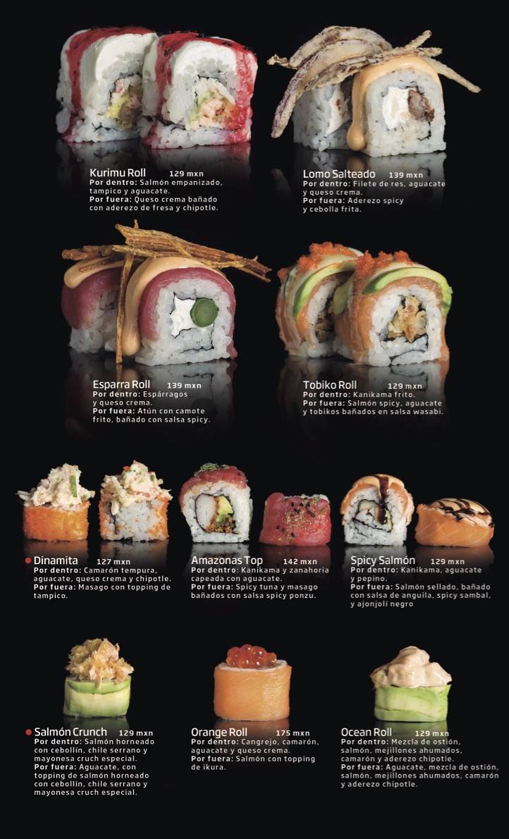 Menu at Nikkori restaurant, Reynosa