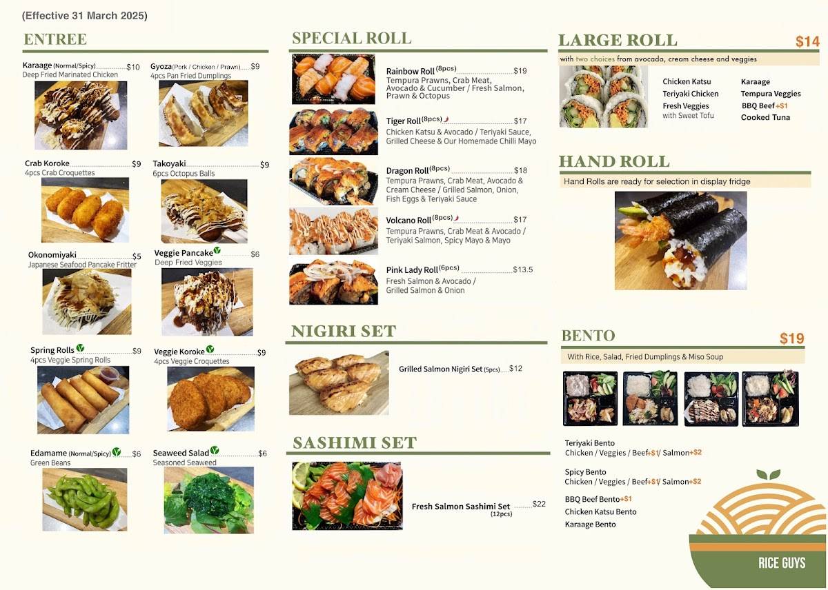 Menu at Rice Guys restaurant, Sippy Downs