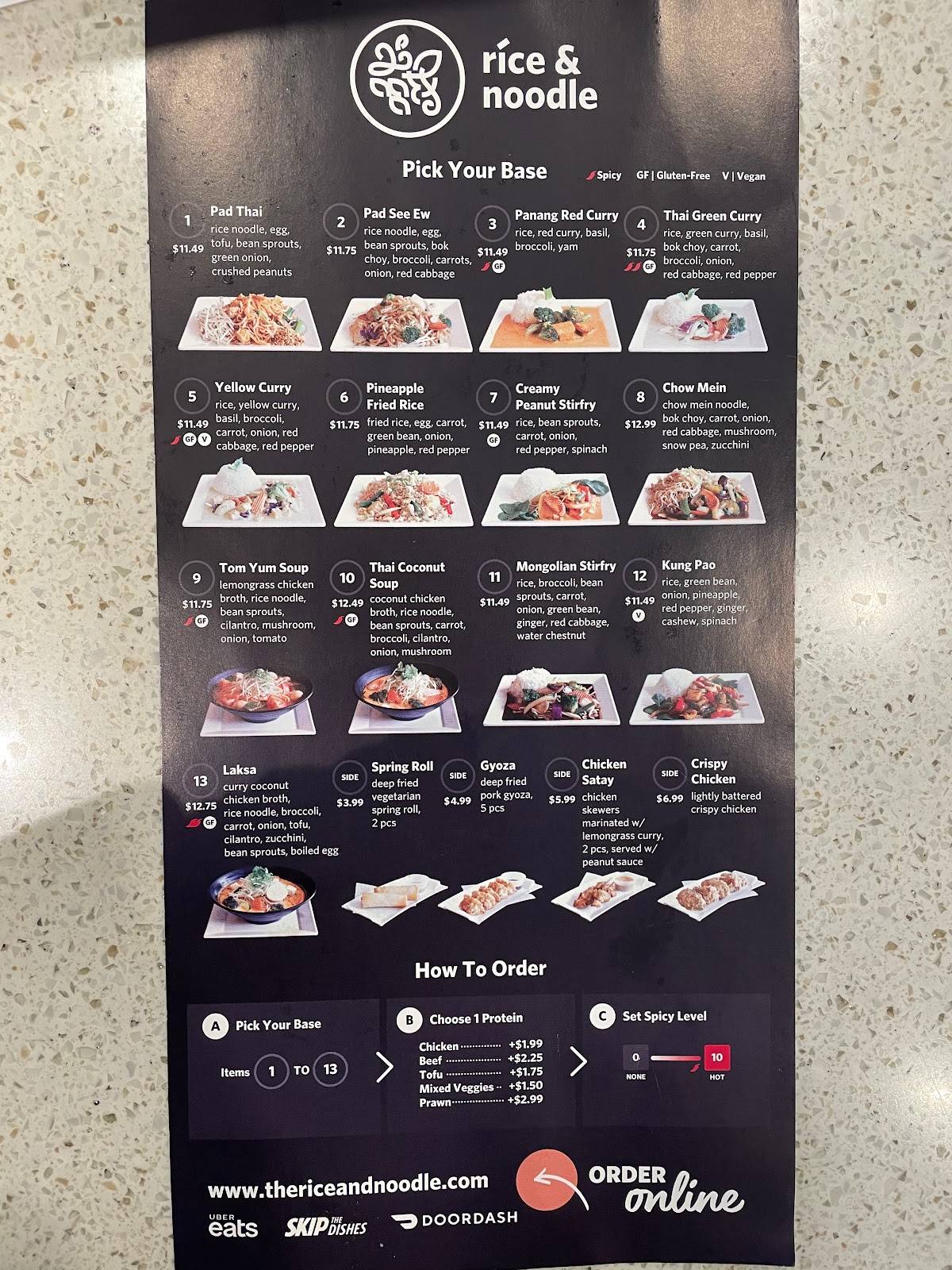 Carta del restaurante Rice and Noodle (Ladner), Delta
