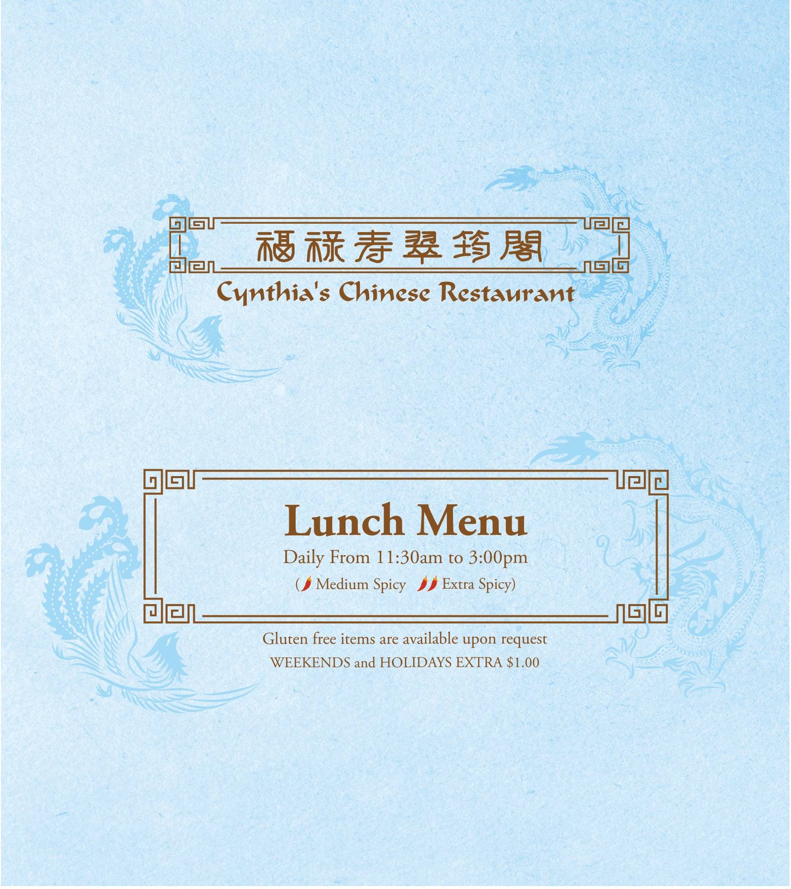 Menu at Cynthia's Chinese Restaurant - Thornhill, Vaughan, Bathurst St ...