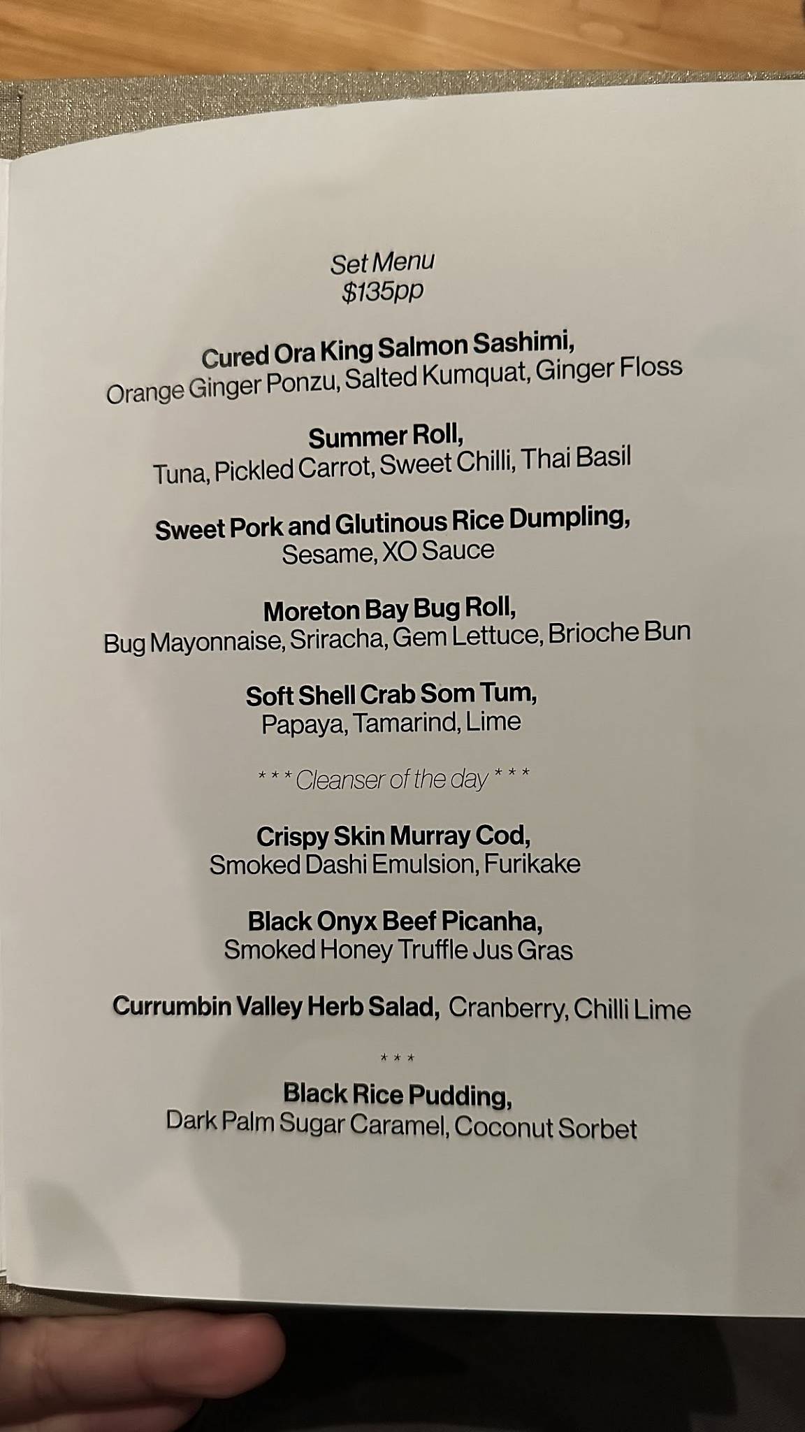 Menu at Rick Shores restaurant, Burleigh Heads