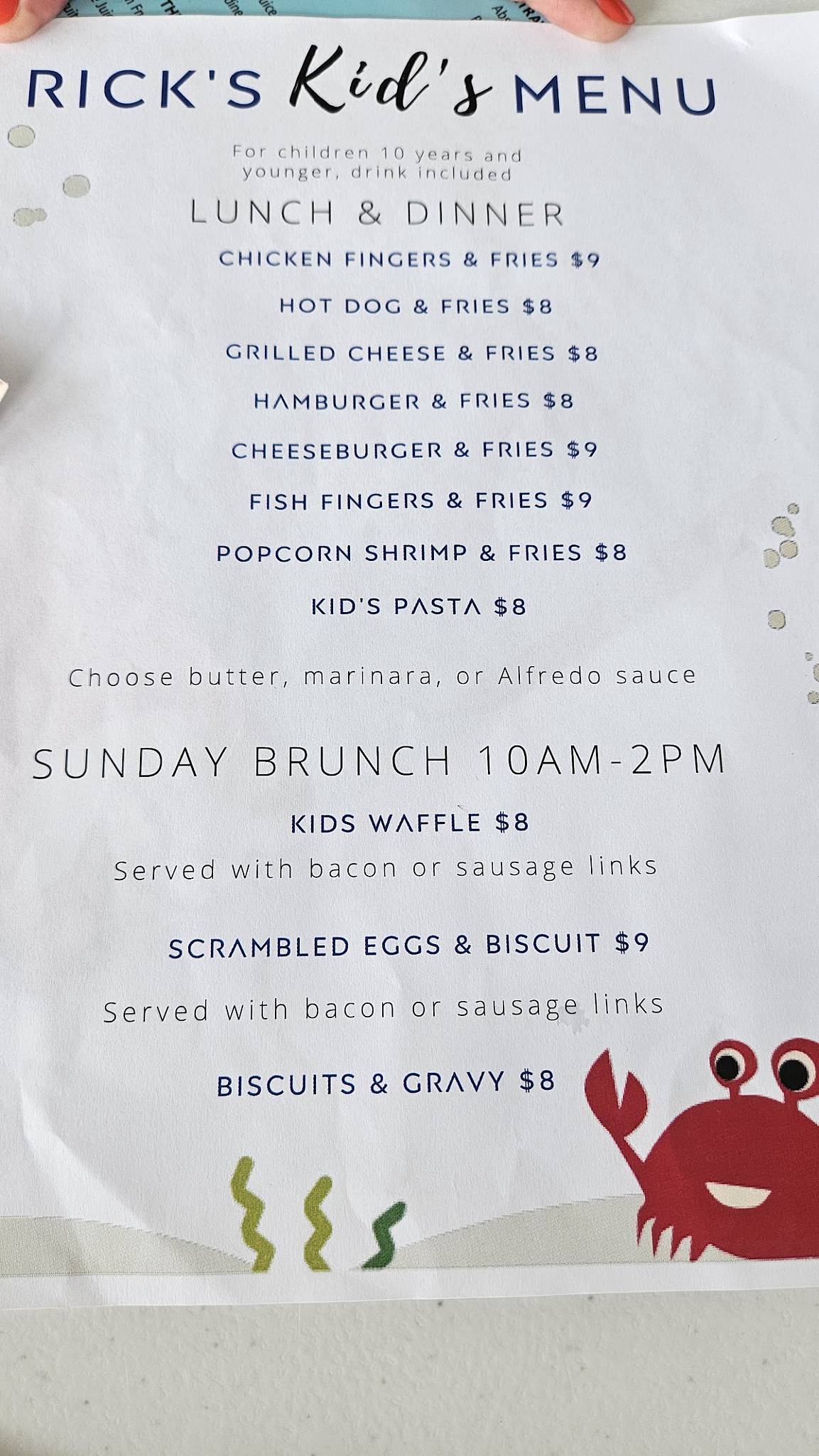 Menu at Rick's Café Boatyard pub & bar, Indianapolis