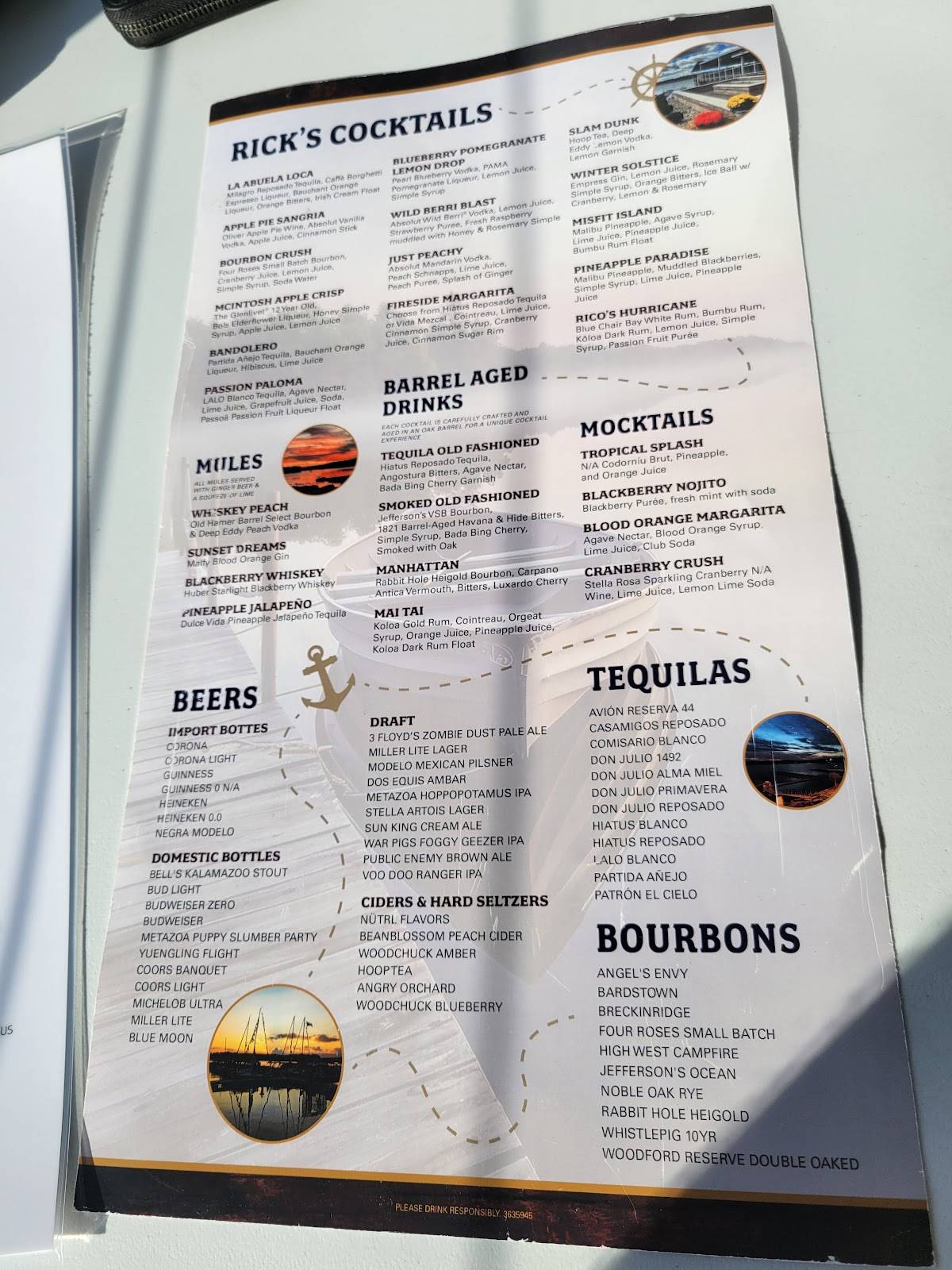 Menu at Rick's Café Boatyard pub & bar, Indianapolis