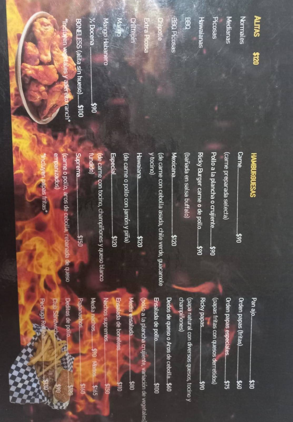 Carta del restaurante Ricky's Wings, Puerto Peñasco