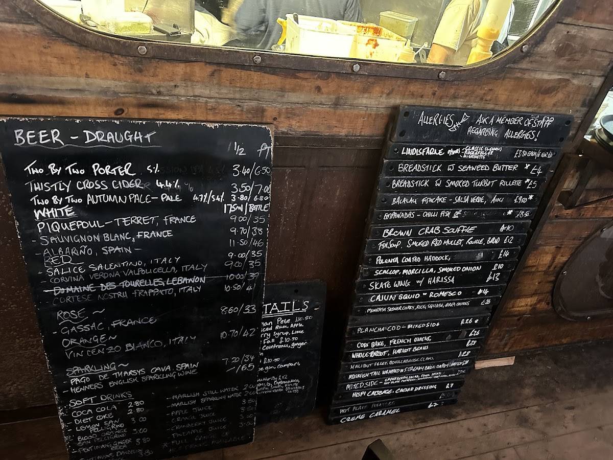 Menu at Riley's Fish Shack restaurant, Tynemouth