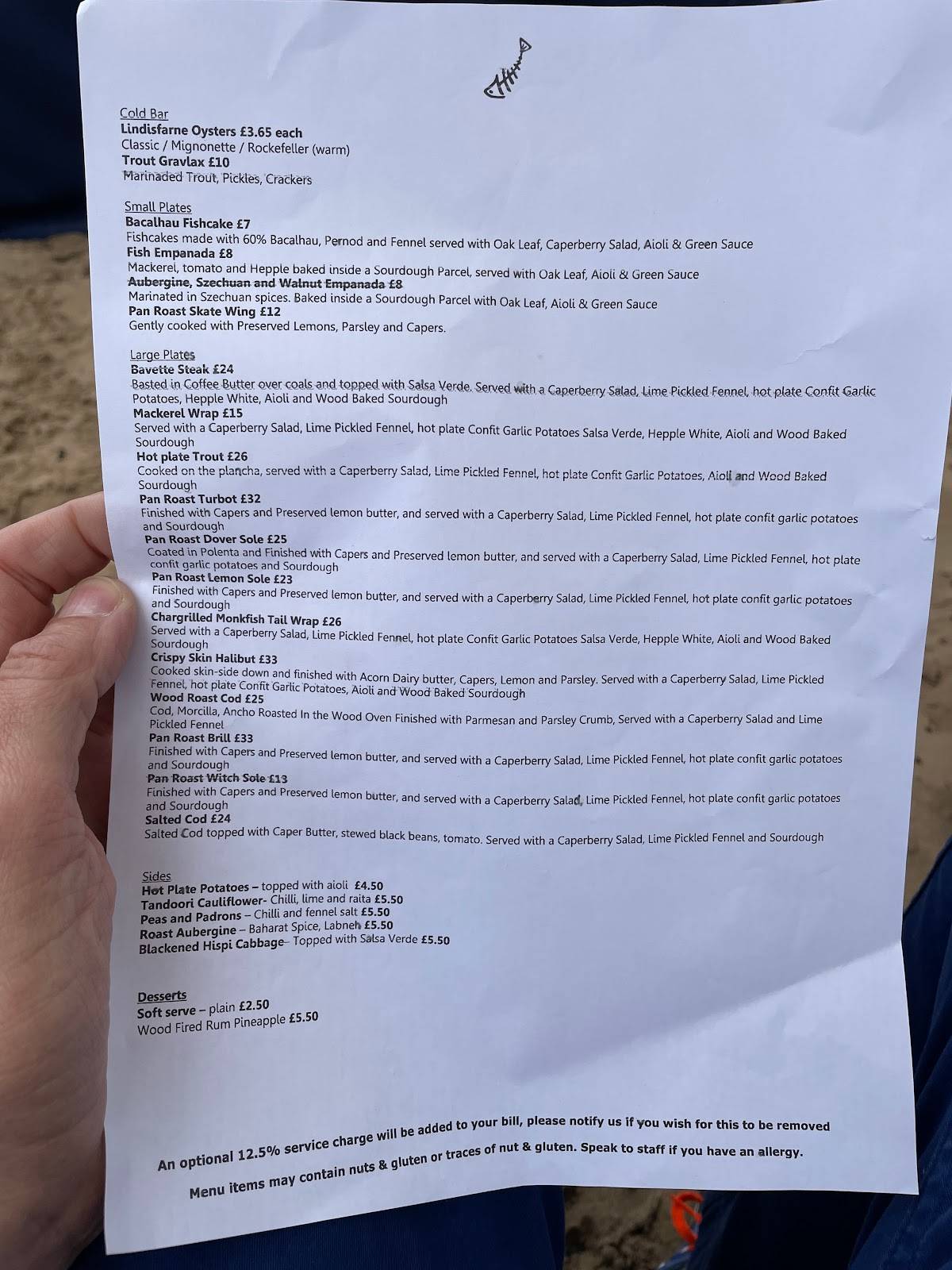 Menu at Riley's Fish Shack restaurant, Tynemouth