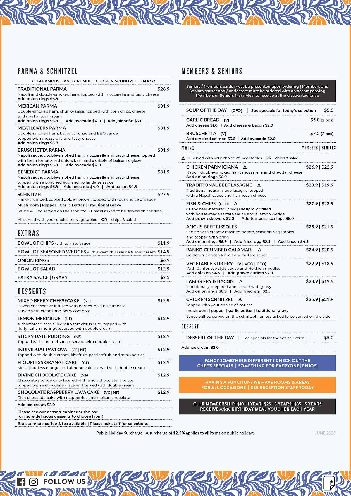 Menu at Club Ringwood, Ringwood