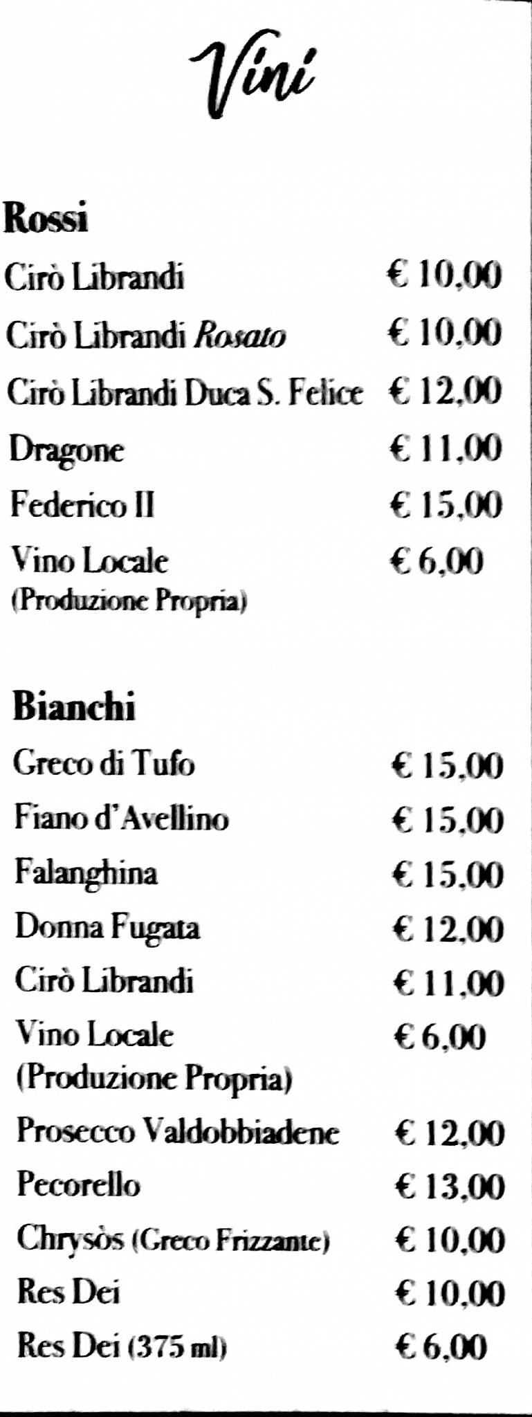Menu da Ristorante Al Ritrovo, Brattirò