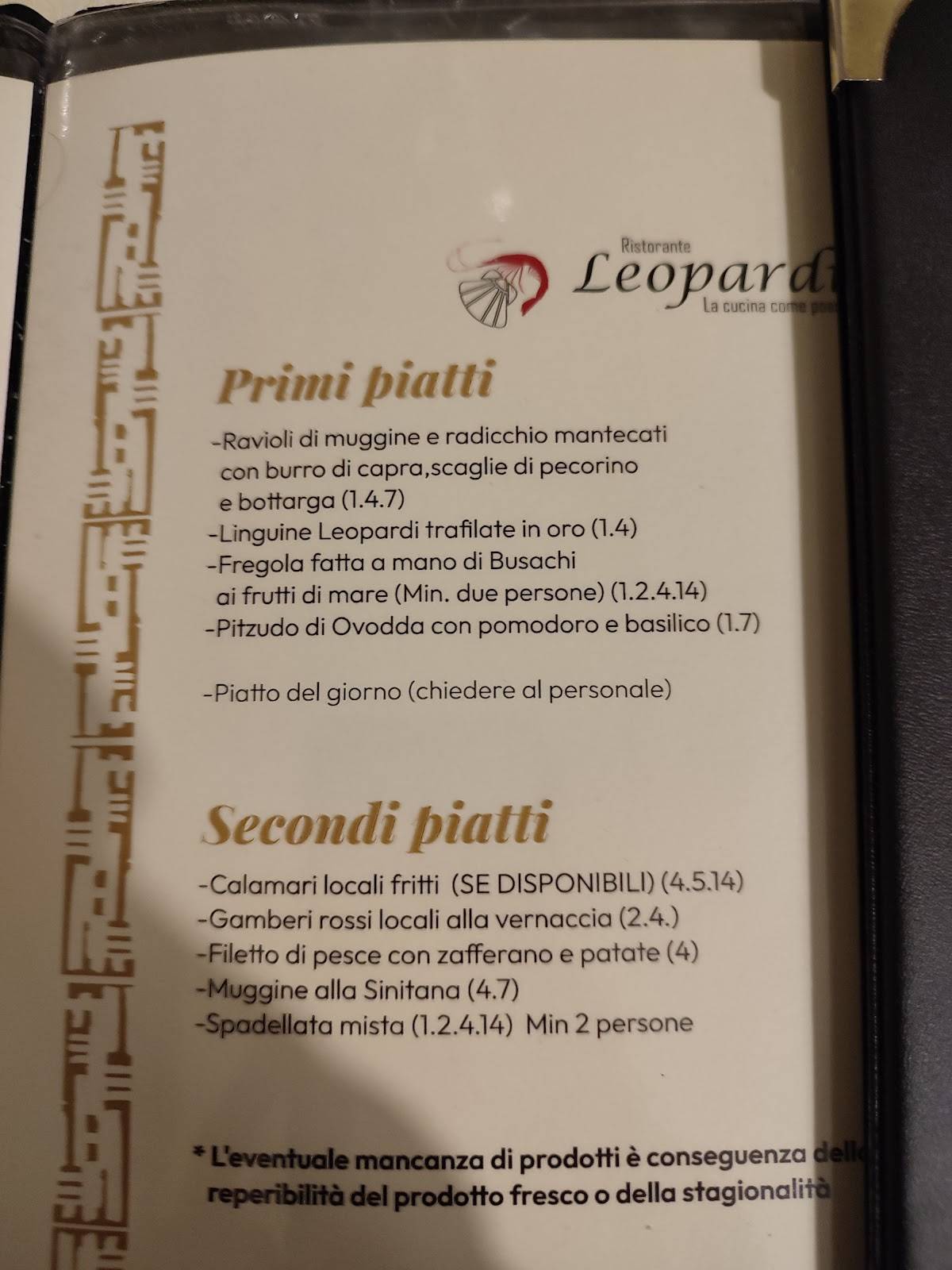 Menu da Ristorante Leopardi, Cabras