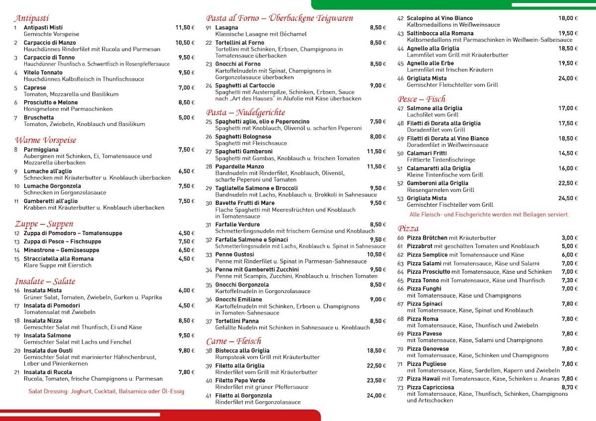 Speisekarte von Ristorante Pizzeria Incontro, Nottuln