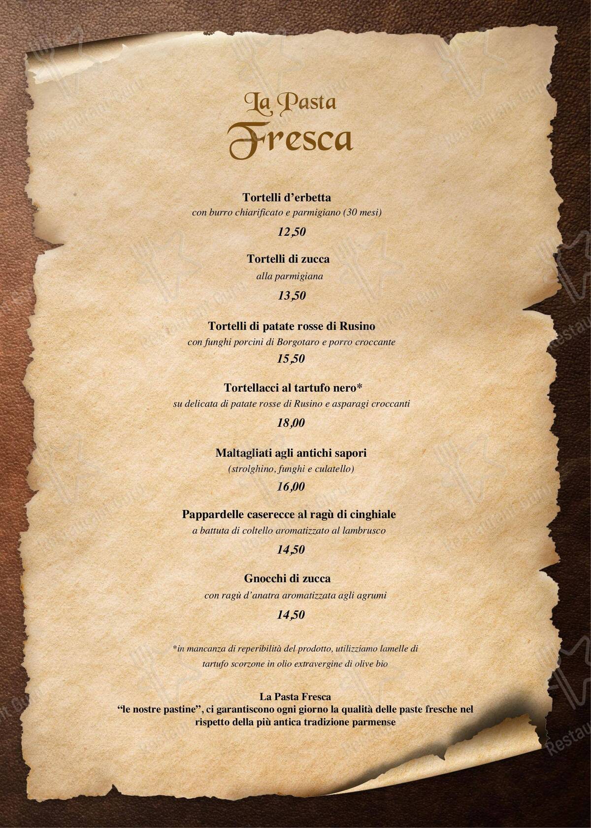 Menu da Taverna Del Castello ristorante, Torrechiara