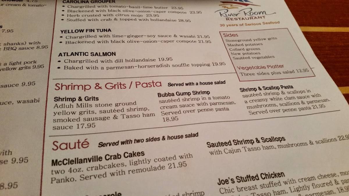 Menu at River Room Restaurant, Georgetown