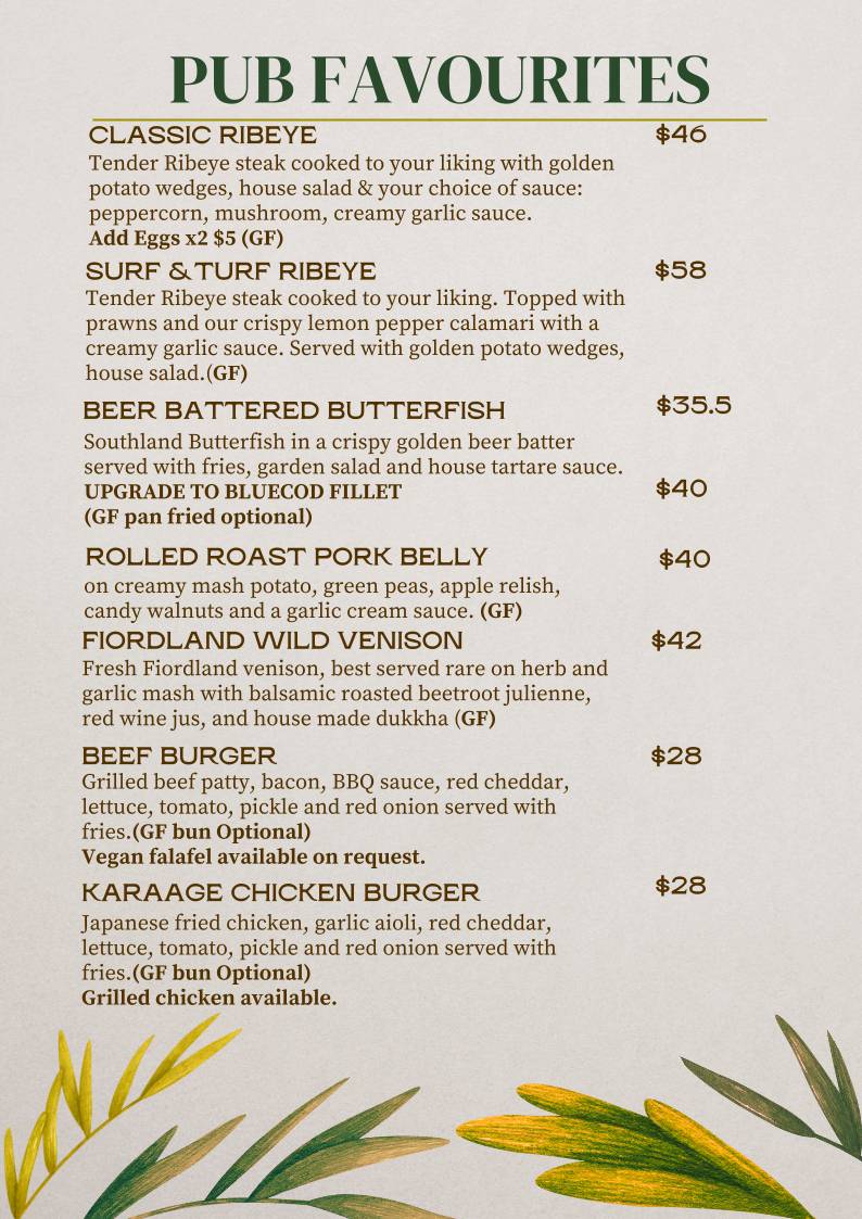 Menu at Aparima Restaurant and Bar, Riverton
