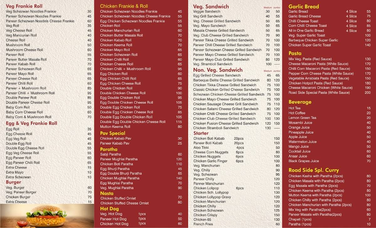 Menu at RoadSide A Food Joint, Navi Mumbai, apt