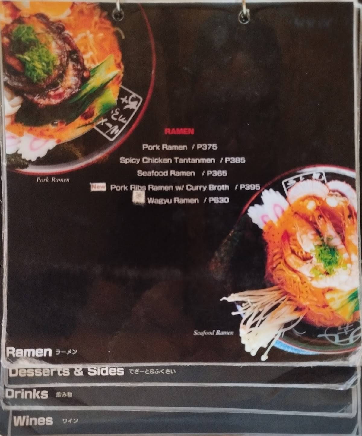 Menu at Robata Davao restaurant, Davao City