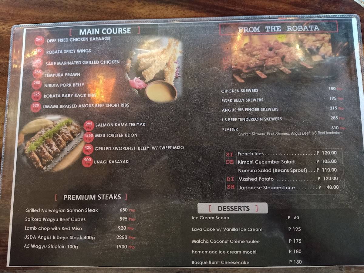 Menu at Robata Davao restaurant, Davao City