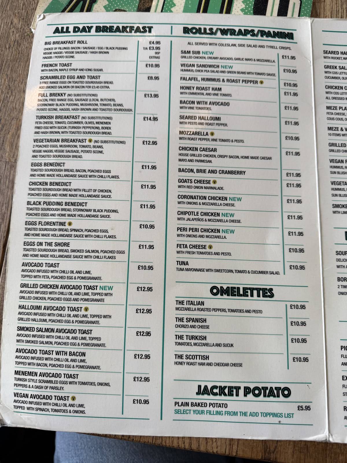 Menu at Rock Salt Cafe, Edinburgh