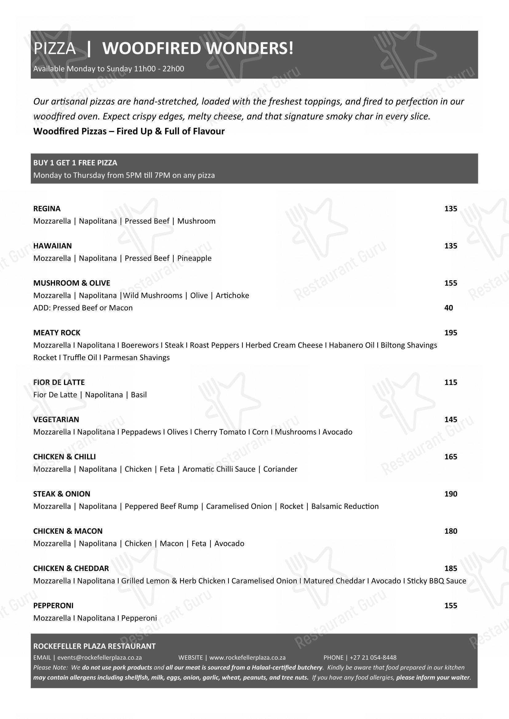 Menu at Rockefeller Hotel & Residence cafe, Cape Town