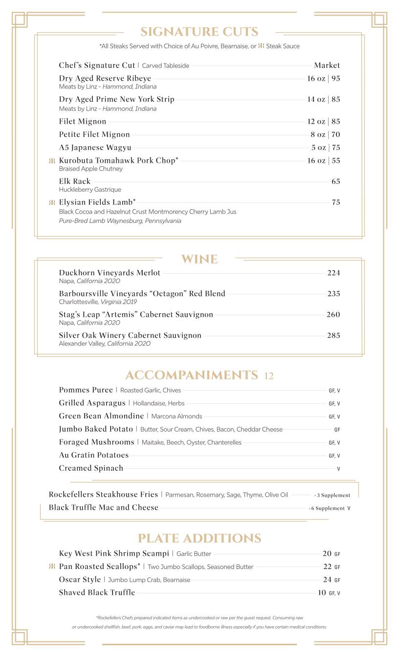 Menu at Rockefellers restaurant, Williamsburg