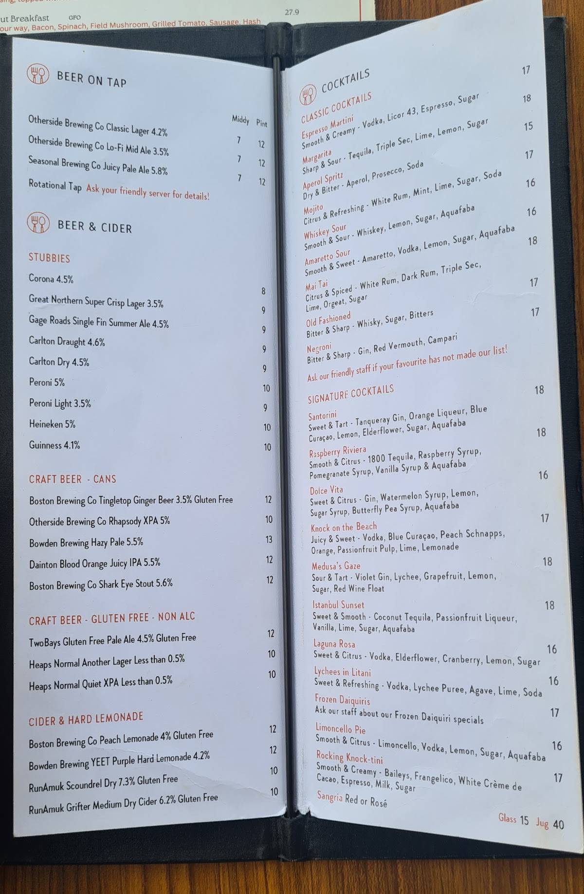 Menu at The Knock Restaurant, Rockingham