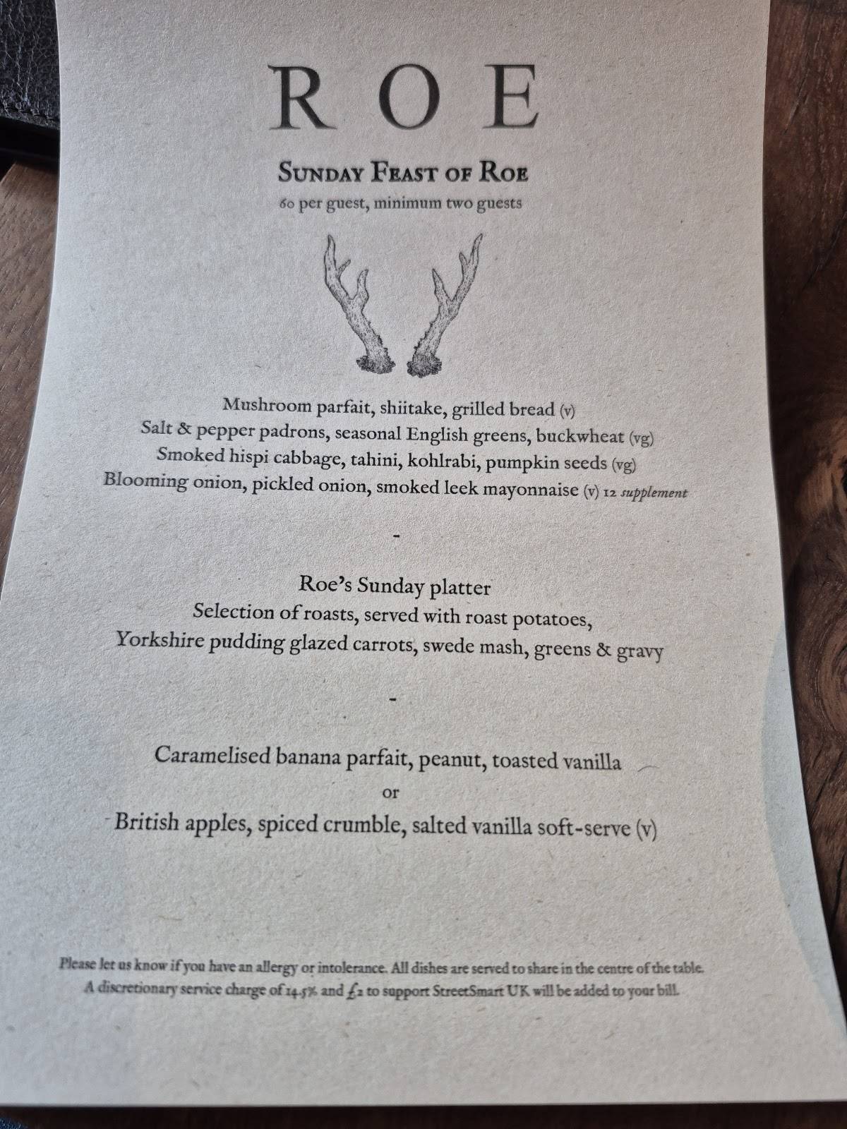 Menu at Roe - Canary Wharf restaurant, London, 5 Park Dr