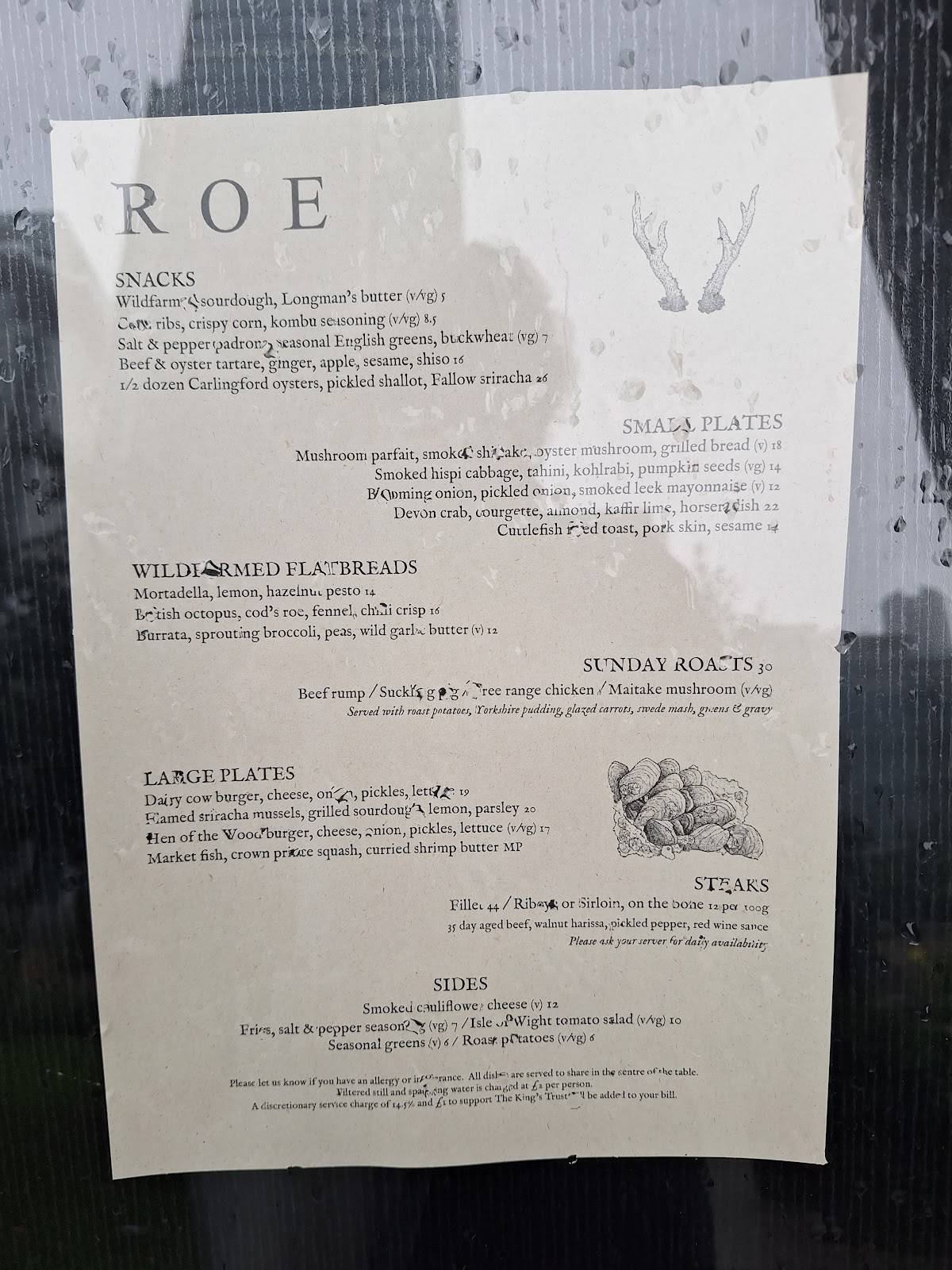 Menu at Roe - Canary Wharf restaurant, London, 5 Park Dr