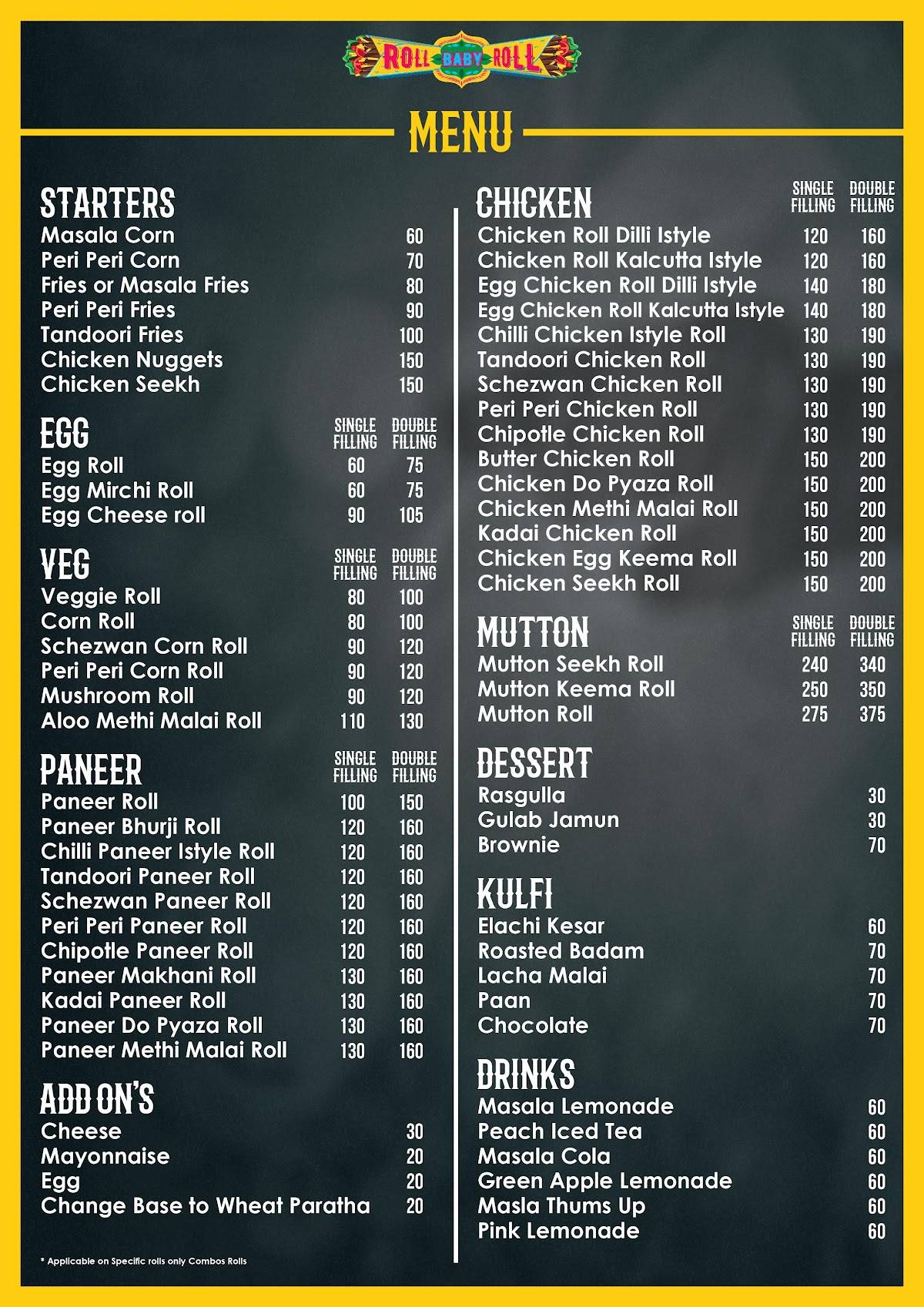 Menu at Roll Baby Roll, Chennai, Shop No. 9