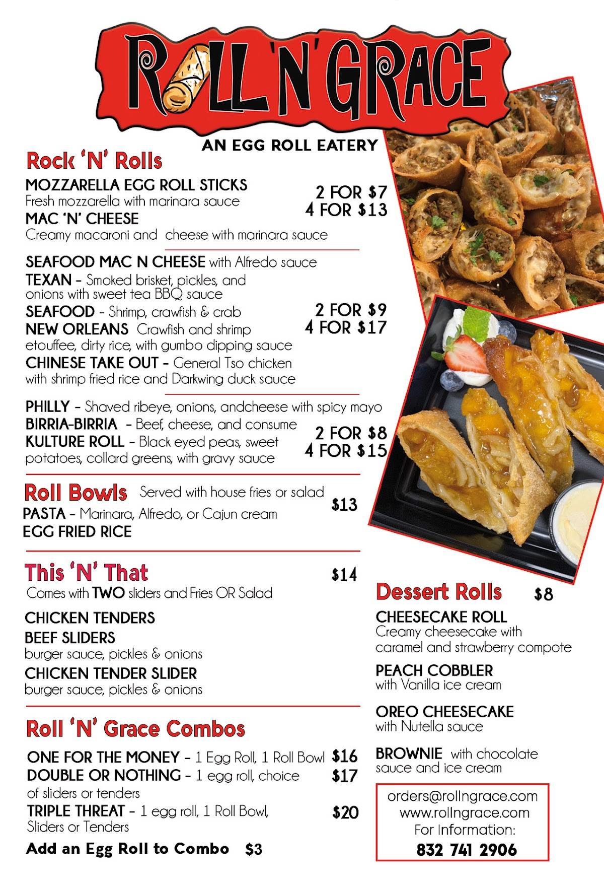Menu at Roll N Grace restaurant, Houston