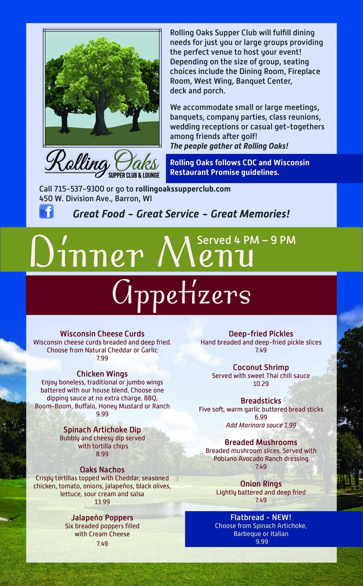Menu at Rolling Oaks Supper Club, Lounge & Catering, Barron